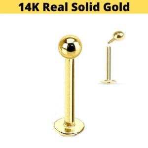 14K SOLID GOLD 16G INTERNALLY THREADED 3MM BALL LIP LABRET TRAGUS STUD RING Style 88888-2054