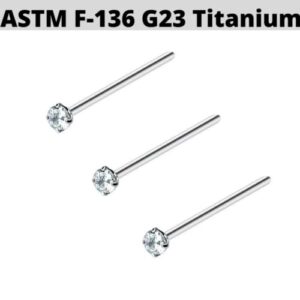 20G IMPLANT GRADE TITANIUM PRONG SET 3MM CZ BENDABLE FIT NOSE PIN PIERCING STUD Style 88888-738