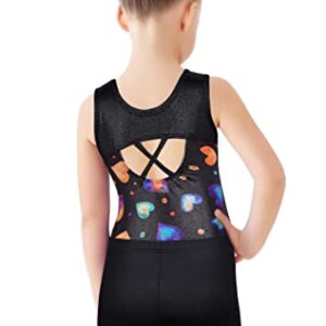 XFGIRLS Gymnastics Leotards for Girls Sparkle One-Piece Activewear Sleeveless Ballet Dance Athletic Leotards with Shorts Black 10-12 Years