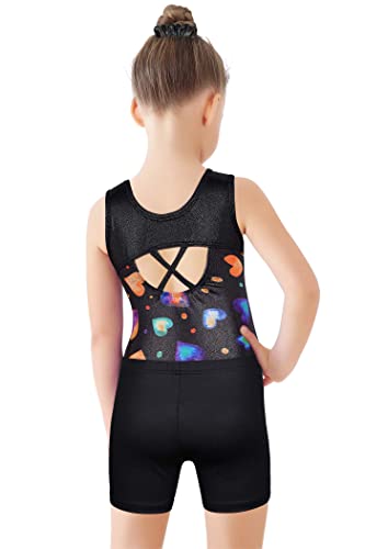 XFGIRLS Gymnastics Leotards for Girls Sparkle One-Piece Activewear Sleeveless Ballet Dance Athletic Leotards with Shorts Black 10-12 Years