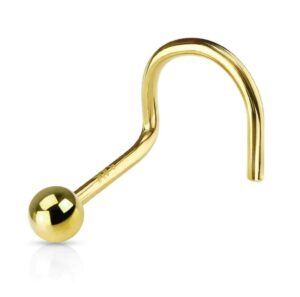 20g real solid 14k karat yellow gold 3mm ball nose screw bend ring nostril stud style 88888-1952