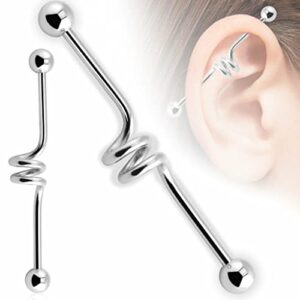 pair 14g 1.5 industrial spiral barbell piercing body jewelry surgical steel ring style 88888-859