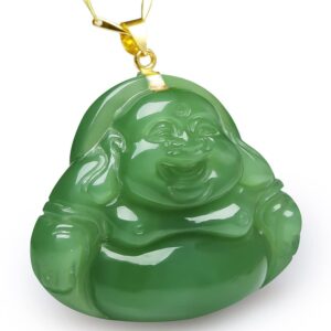 jade buddha pendant, genuine green jade necklace for men women hetian jasper good luck gift jewelry