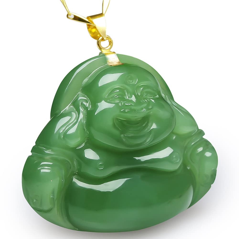 Jade Buddha Pendant, Genuine Green Jade Necklace for Men Women Hetian Jasper Good Luck Gift Jewelry