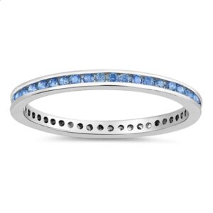 blue simulated topaz round eternity stack ring new .925 sterling silver band size 2