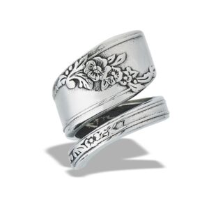 wholesale antiqued spoon ring stainless steel flower design band size 9