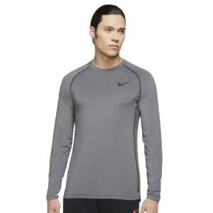 nike pro dri-fit men's slim fit long-sleeve top (as1, alpha, m, regular, regular, gray/black, medium)