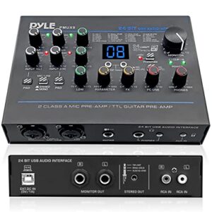 pyle professional usb audio interface with mic/line, guitar, aux stereo and rca inputs, phone/stereo/monitor outputs, ideal for computer playing & recording, preset 24 digital effects - pmux9