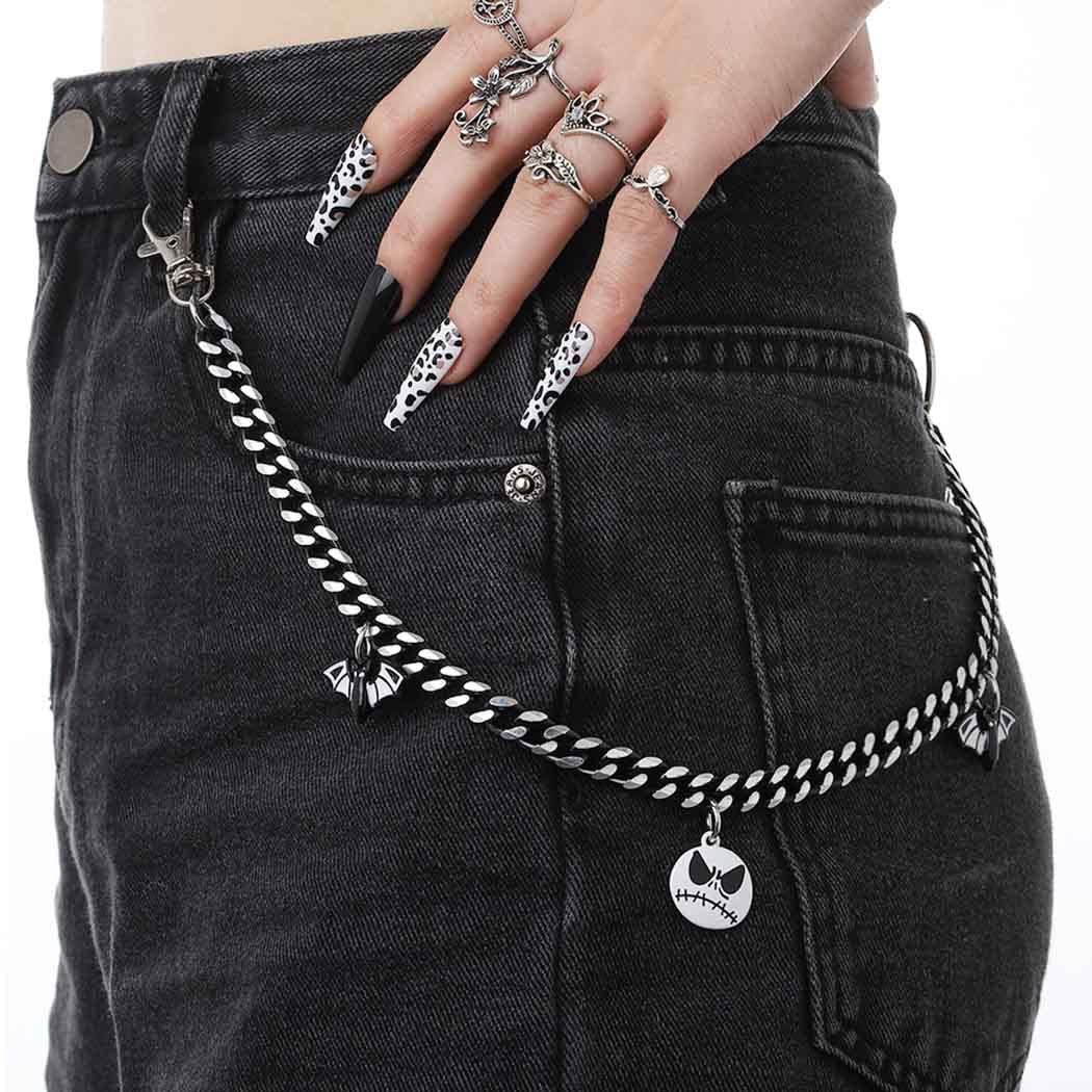 Tgirls Punk Jean Chain Silver Goth Pants Chain Hip Hop Wallet Chain Skeleton Keychain Bat Ghost Layered Trouse Chains Halloween Christmas Jewelry Accessorise for Women (Bat)