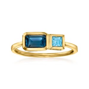 rs pure by ross-simons 0.90 ct. t.w. london and swiss blue topaz toi et moi ring in 14kt yellow gold. size 8