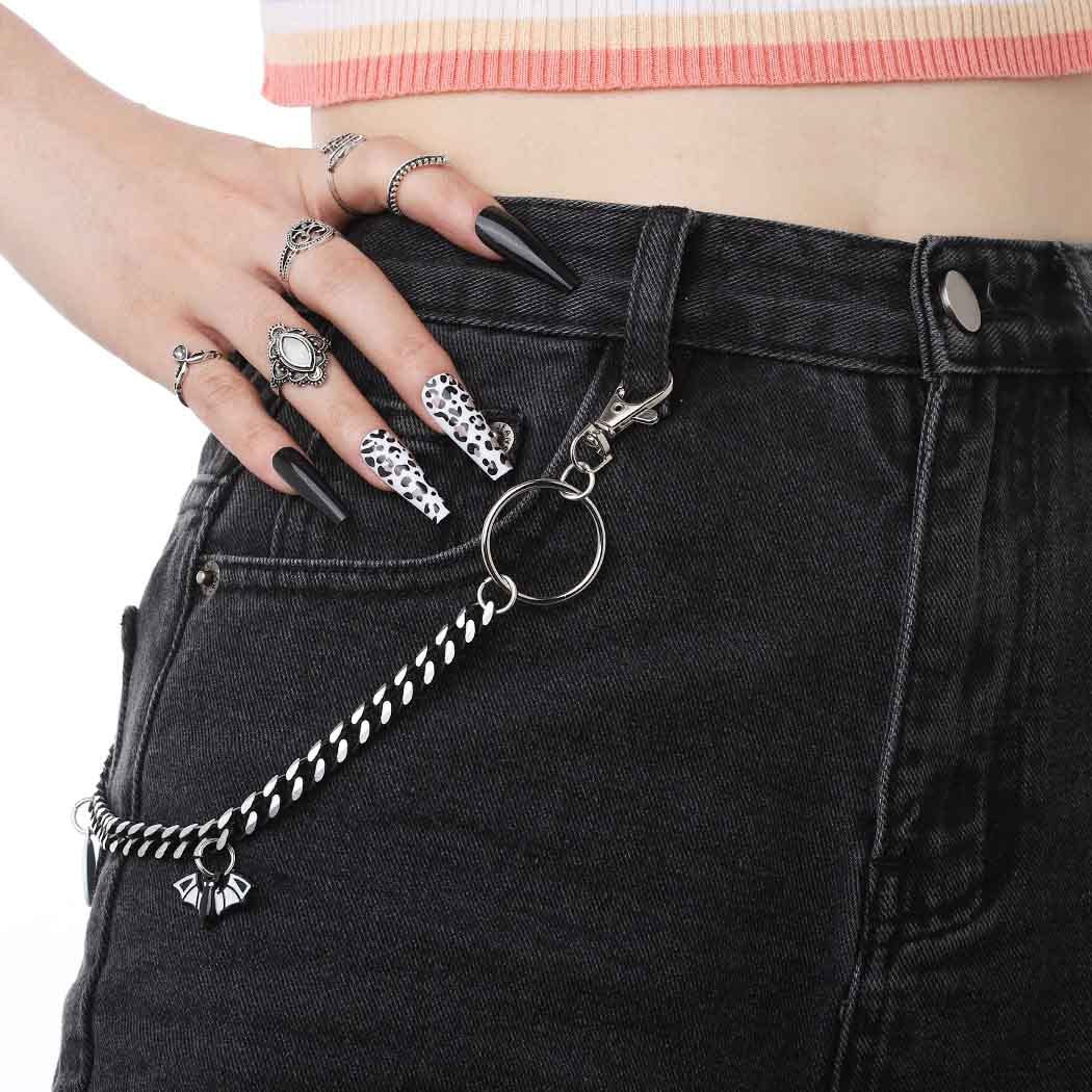 Tgirls Punk Jean Chain Silver Goth Pants Chain Hip Hop Wallet Chain Skeleton Keychain Bat Ghost Layered Trouse Chains Halloween Christmas Jewelry Accessorise for Women (Bat)