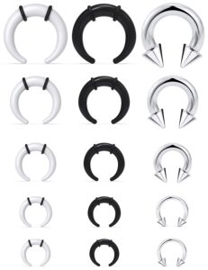 lcolyoli large septum rings 14g 12g 8g 6g 4g pa ring internally threaded spike horseshoe barbells stainless steel & acrylic pincher tapers c shape buffalo stretcher expander for women men