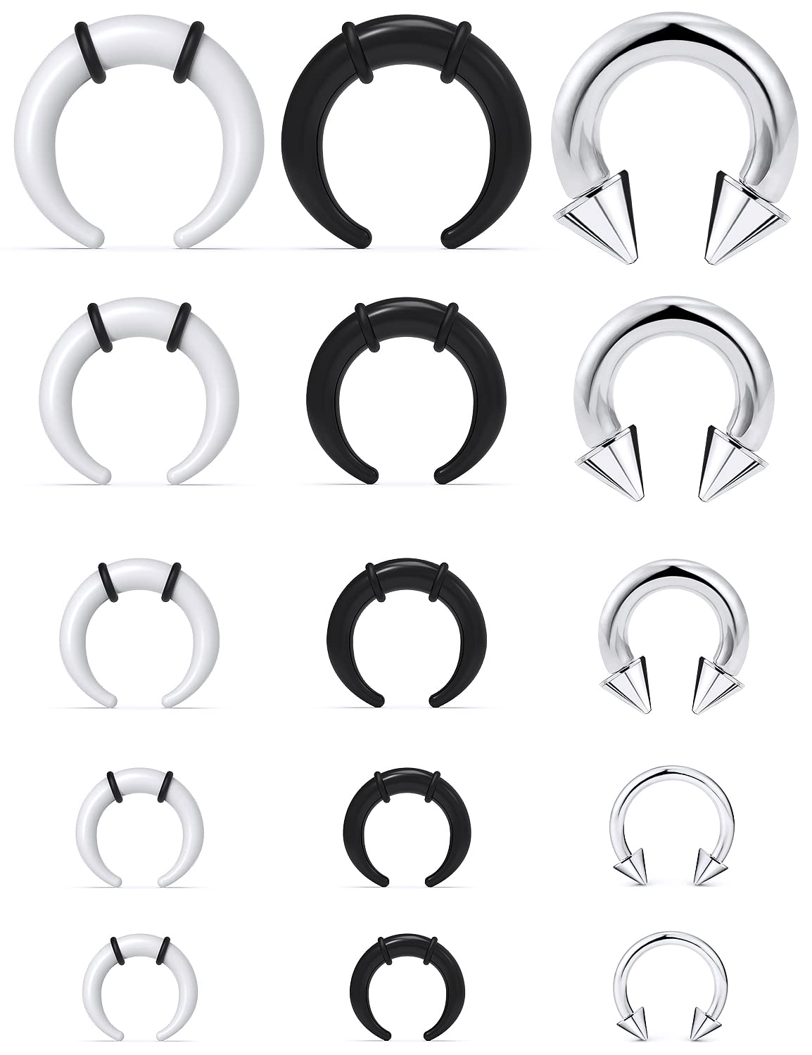 Lcolyoli Large Septum Rings 14G 12G 8G 6G 4G PA Ring Internally Threaded Spike Horseshoe Barbells Stainless Steel & Acrylic Pincher Tapers C Shape Buffalo Stretcher Expander for Women Men