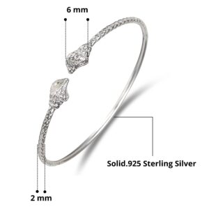 Solid .925 Sterling Silver Bangle Cuff Bracelet Large For Women Gold Plated Jewelry Stretch Bracelets Friendship Gift Birthday Gifts West Indian Bangle Sea Shell Ends - 1 piece (Silver, 7)