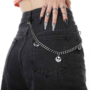 tgirls punk jean chain silver goth pants chain hip hop wallet chain skeleton keychain bat ghost layered trouse chains halloween christmas jewelry accessorise for women (bat)