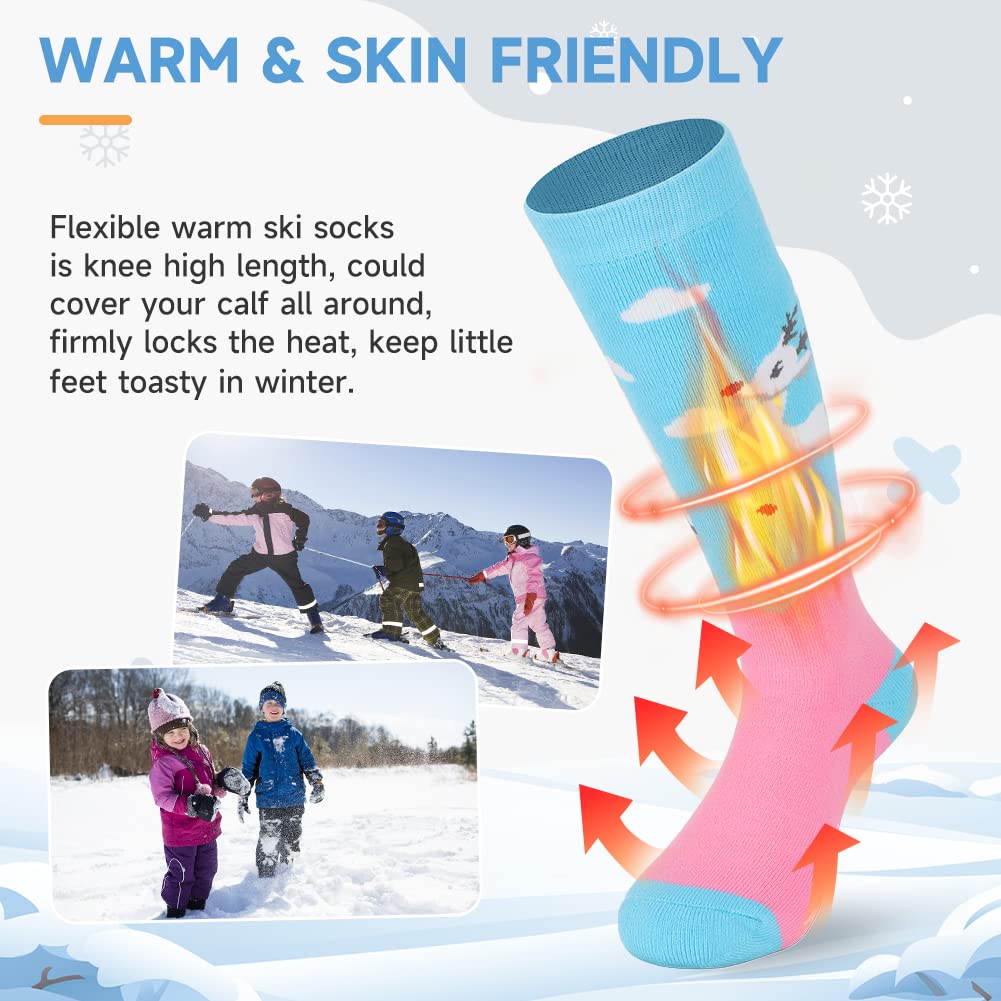 findway Kids Ski Socks, 2 Pairs /3 Pairs Warm Cotton Snowboard Socks Boys Girls for Skiing Outdoor Cold Weather