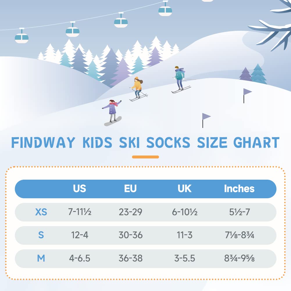 findway Kids Ski Socks, 2 Pairs /3 Pairs Warm Cotton Snowboard Socks Boys Girls for Skiing Outdoor Cold Weather