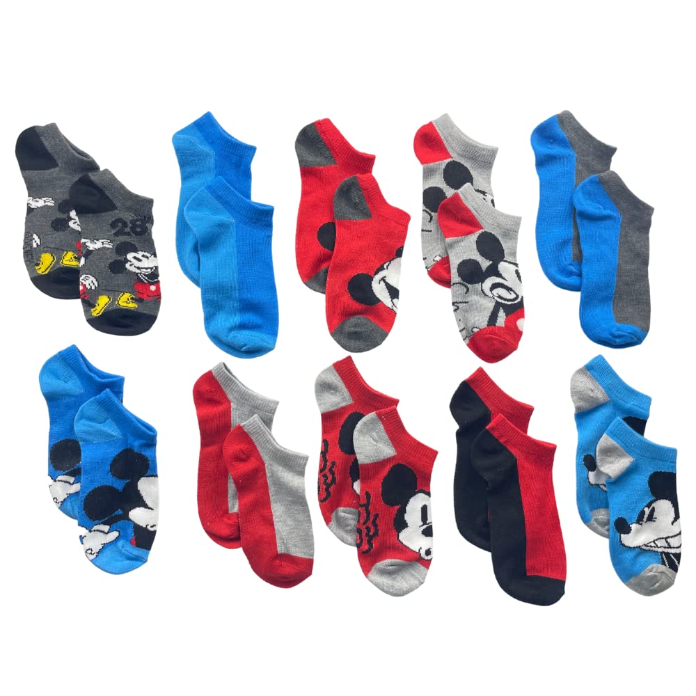 Disney Mickey Mouse Socks Set Multi Pack 10 Pairs, No Show, Fits Shoe Size 10 Little Kid - 4 Big Kid