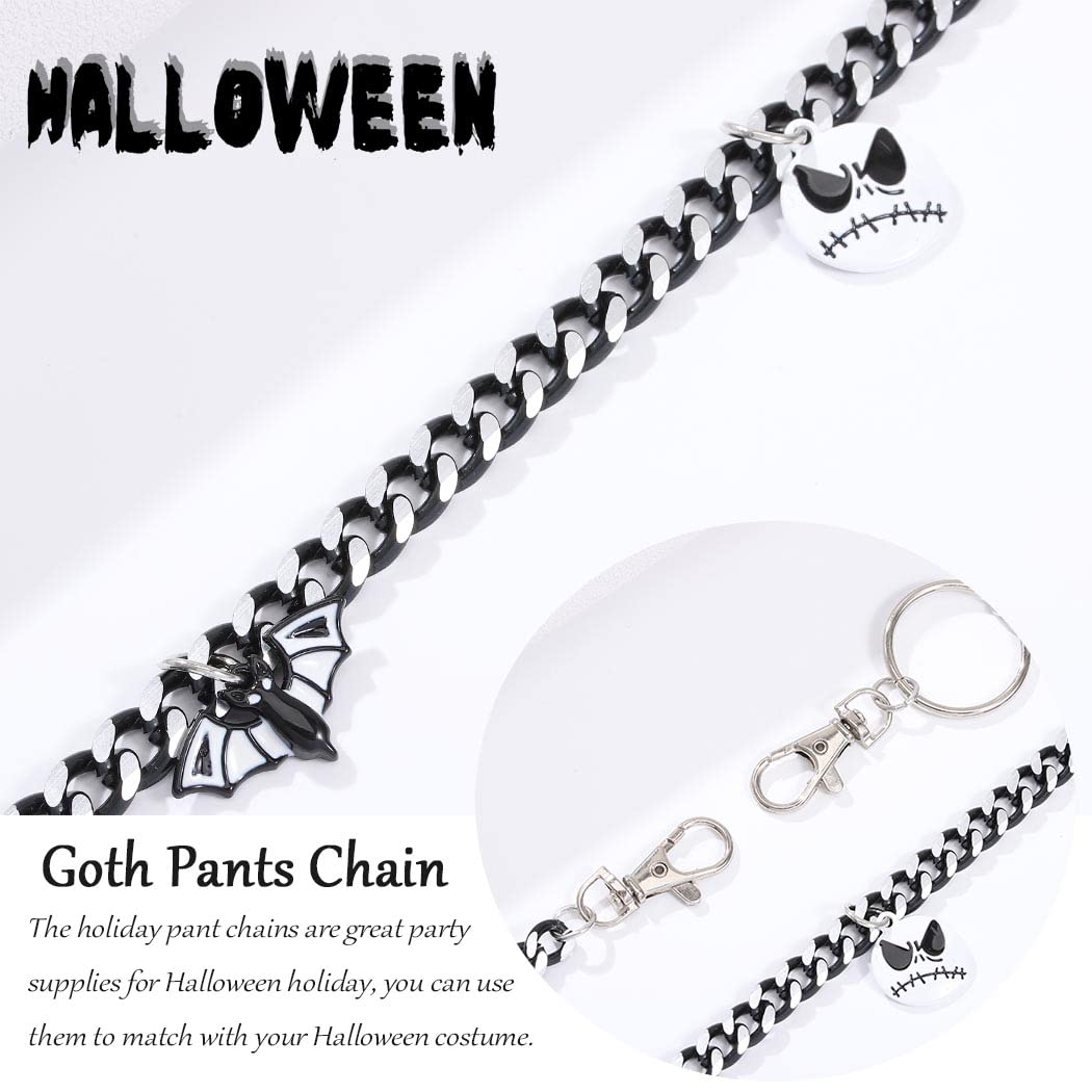 Tgirls Punk Jean Chain Silver Goth Pants Chain Hip Hop Wallet Chain Skeleton Keychain Bat Ghost Layered Trouse Chains Halloween Christmas Jewelry Accessorise for Women (Bat)