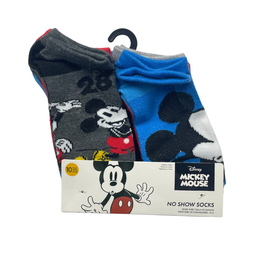 Disney Mickey Mouse Socks Set Multi Pack 10 Pairs, No Show, Fits Shoe Size 10 Little Kid - 4 Big Kid