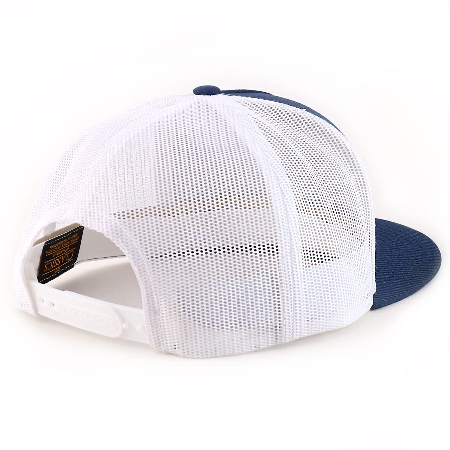 Trendy Apparel Shop Flexfit Oversize XXL Structured Blank 5 Panel Flatbill Snapback Mesh Cap - Navy White