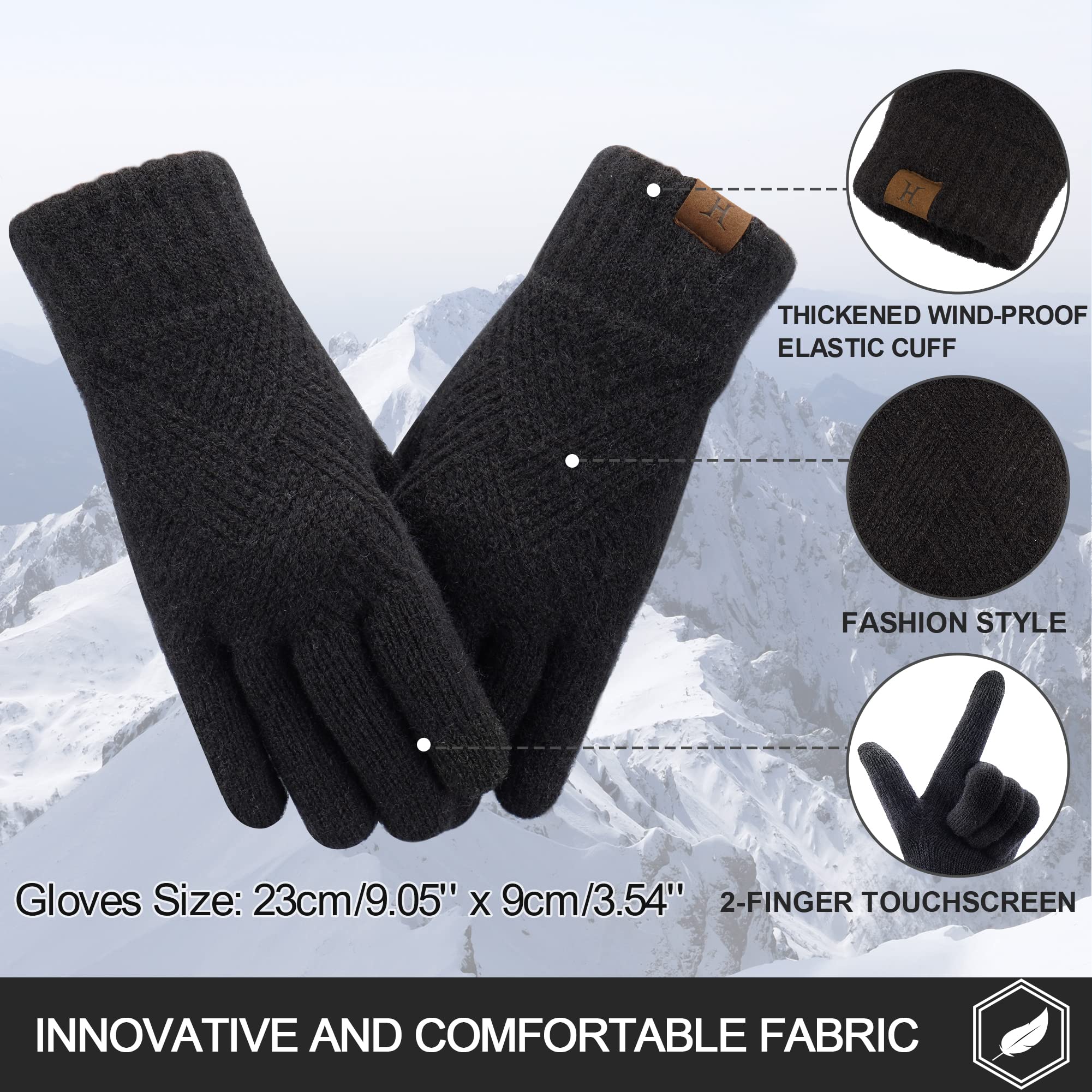 FZ FANTASTIC ZONE Women Winter Warm Knit Touchscreen Gloves Cold Weather with Thermal Fleece Lined