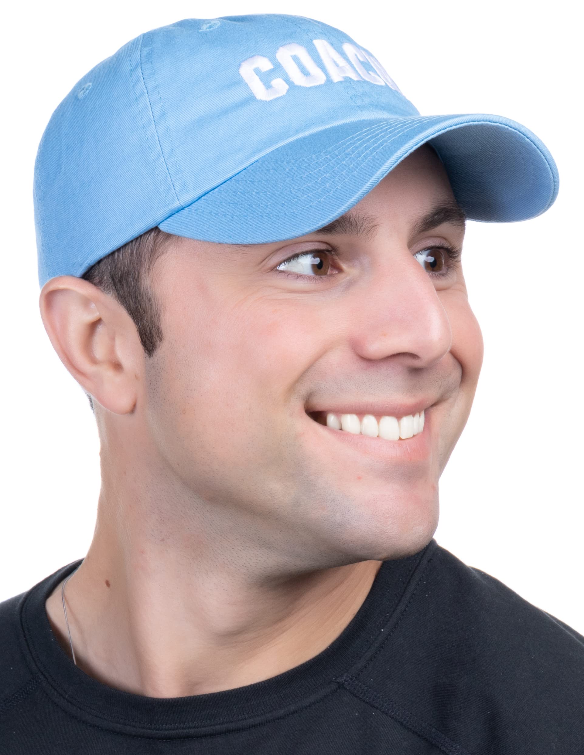 Ann Arbor T-shirt Co. Coach | Carolina Blue Coaching Baseball Hat, Men & Women Team Cap - (SkyBlue, DadHat)