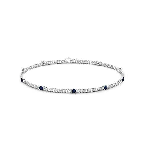 Angara Natural 0.63 Ct Blue Sapphire Stackables Bracelet for Women in 14K White Gold (Grade-A | Size-2.4mm) | September Birthstone, Birthday, Engagement, Anniversary Jewelry Gift For Women