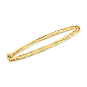 rs pure by ross-simons italian 14kt yellow gold linear-pattern bangle bracelet. 8 inches