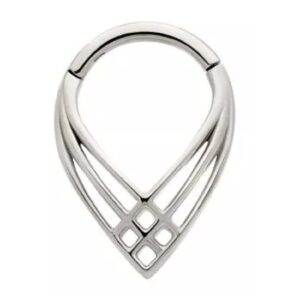 pierced owl 16ga 316l stainless steel triple cross pattern weave teardrop shaped hinged segment ring (silver tone)