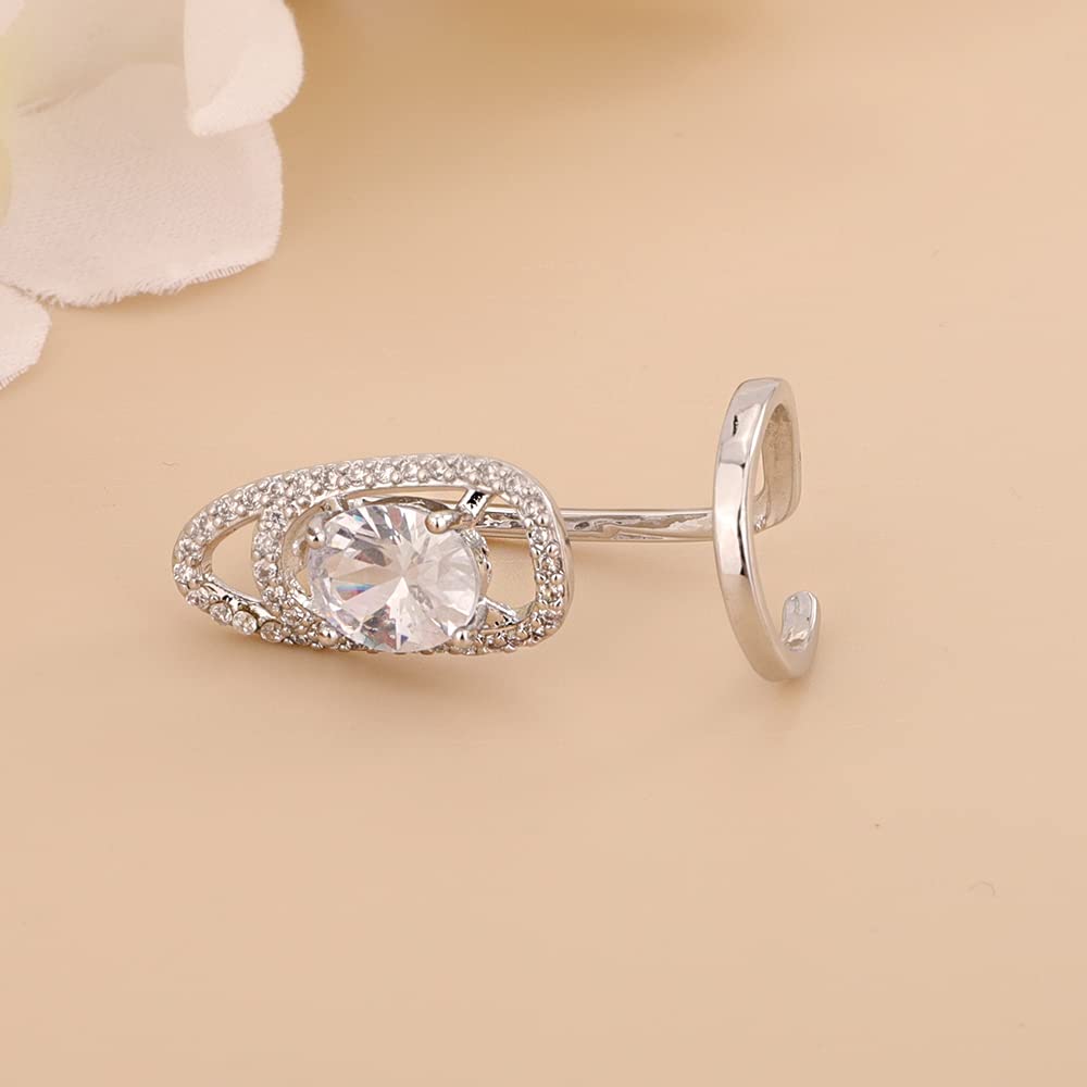 Xerling Silver Finger Nail Rings Bling Crystal Rings for Women Dainty Rhinestone Fingertip Rings Gem Stone Fingernail Rings Aesthetic Statement Rings for Teen Girls (Silver Stone)