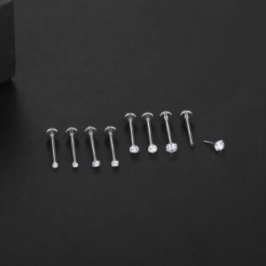 Oveta 8PCS Threadless Tragus Earrings 16G Labret Jewelry CZ Lip Ring Studs Stainless Steel Cartilage Earrings for Women Monroe Medusa Piercing Jewelry 1/2'' Long Bar