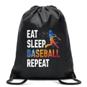 pishovi eat sleep baseball repeat drawstring waterproof backpack, baseball sports bag for man women, baseball player gifts, baseball gift for baseball lover baseball fan, baseball lover gift idea