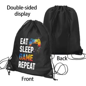 Pishovi Eat Sleep Game Repeat Drawstring Waterproof Backpack, Game Sports Bag for Man Women, Game Player Gifts, Game Gift for Game Lover Game Fan, Game Lover Gift Idea