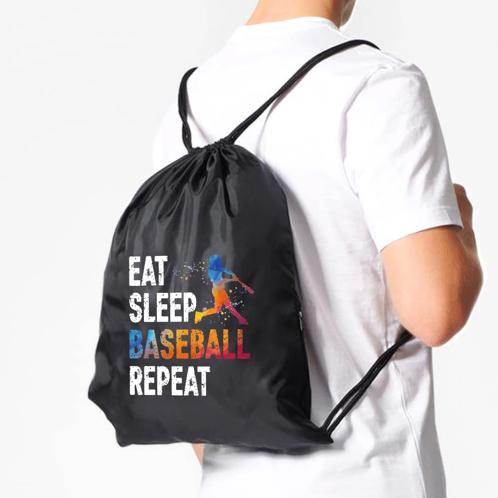 Pishovi Eat Sleep Baseball Repeat Drawstring Waterproof Backpack, Baseball Sports Bag for Man Women, Baseball Player Gifts, Baseball Gift for Baseball Lover Baseball Fan, Baseball Lover Gift Idea