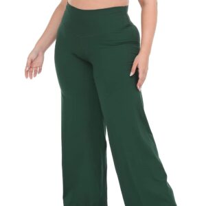 HDE Plus Size Wide Leg Cotton Yoga Pants for Women High Waist Workout Leggings Dark Green - 2X