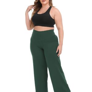 HDE Plus Size Wide Leg Cotton Yoga Pants for Women High Waist Workout Leggings Dark Green - 2X