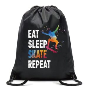 pishovi eat sleep skate repeat drawstring waterproof backpack, skate sports bag for man women, skate player gifts, skate gift for skate lover, skate lover gift idea