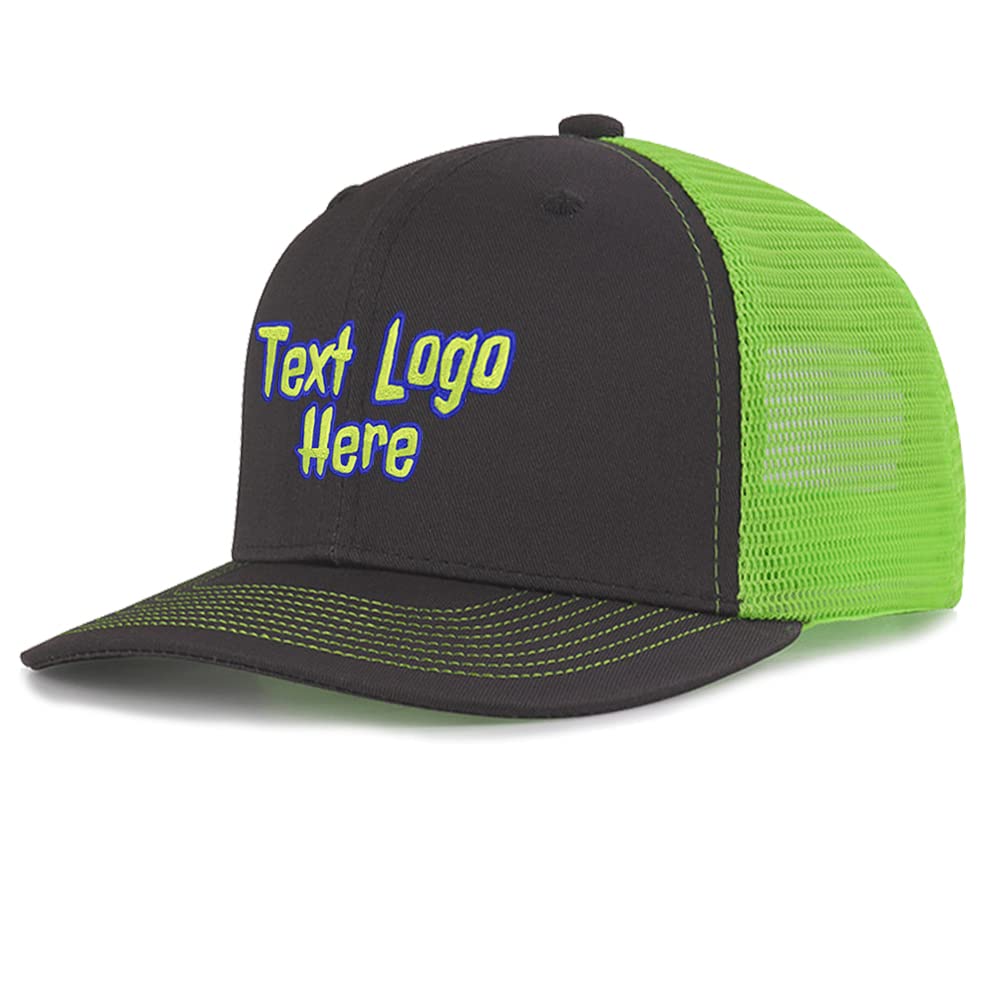 Design Your Own Text Logo Custom Embroidered Hat for Men Trucker Hat Adjustable Grey/Green