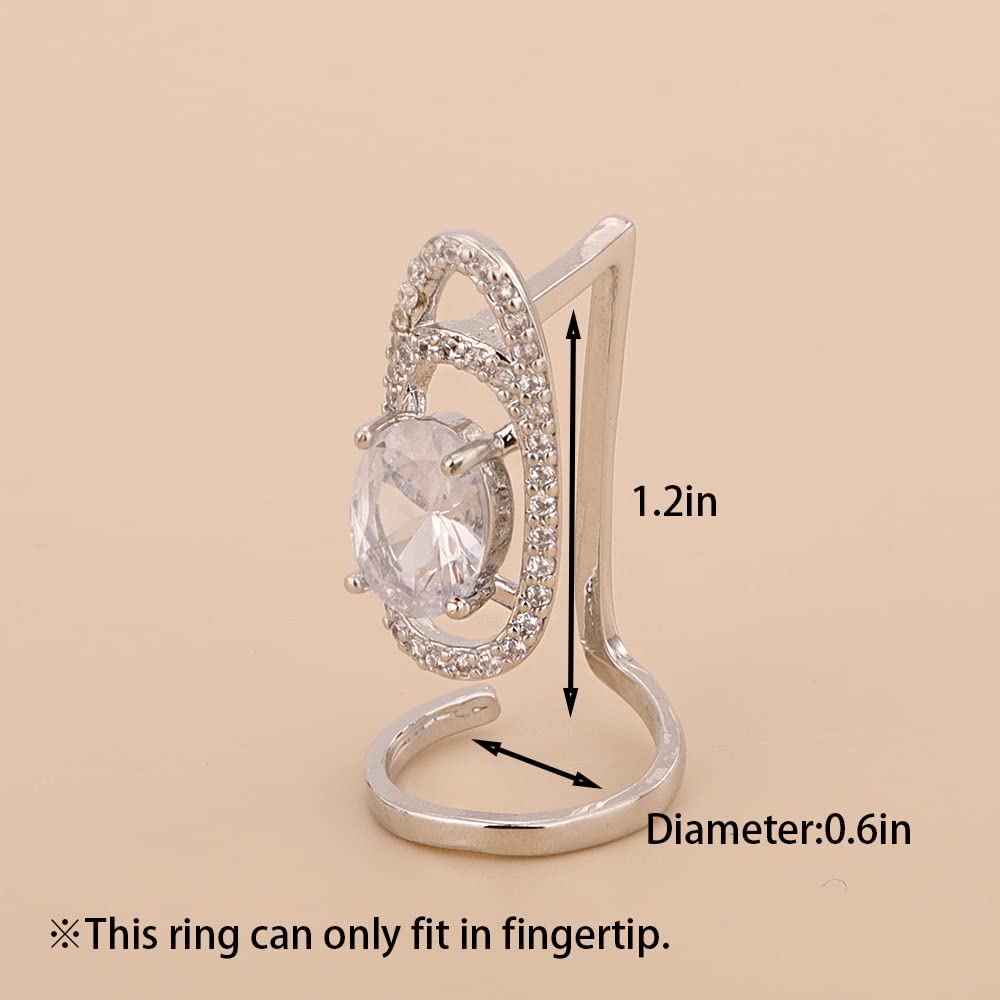 Xerling Silver Finger Nail Rings Bling Crystal Rings for Women Dainty Rhinestone Fingertip Rings Gem Stone Fingernail Rings Aesthetic Statement Rings for Teen Girls (Silver Stone)