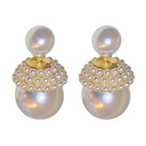 shell pearl double-sided earrings for women girls 925 sterling silver post gold plated hypoallergenic 8-14mm imitation pearls front back stud earring dainty wedding birthday bridal jewelry gifts