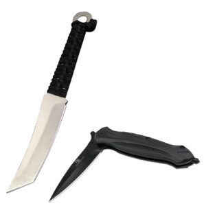 bundle of item - edc spring assist folding pocket knife + fixed blade tanto knife camping knives with paracord handle