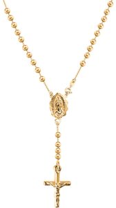 savlano 925 sterling silver italian solid bead chain cross & rosary virgin mary pendant -18k gold plated y necklace comes with gift box for women - made in italy (24, 5mm)