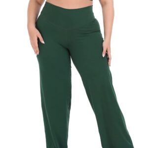 HDE Plus Size Wide Leg Cotton Yoga Pants for Women High Waist Workout Leggings Dark Green - 2X