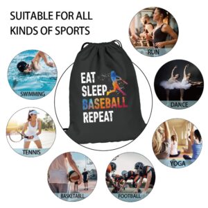 Pishovi Eat Sleep Baseball Repeat Drawstring Waterproof Backpack, Baseball Sports Bag for Man Women, Baseball Player Gifts, Baseball Gift for Baseball Lover Baseball Fan, Baseball Lover Gift Idea