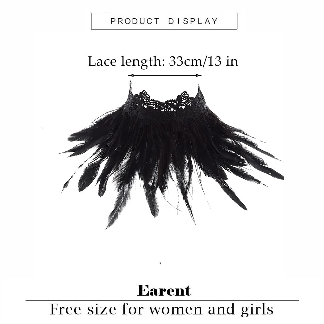 EARENT Gothic Natural Feather Collar Necklace Black Lace Choker Necklaces Halloween Party Costume Accessories Neck Jewelry for Women