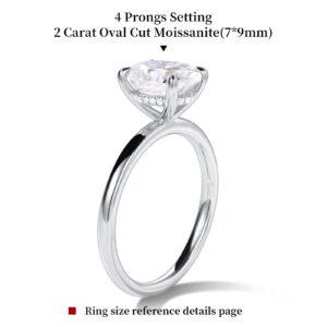 getlove Oval Cut Moissanite Engagement Ring 2 Carat Solitaire Moissanite Ring 18K White Gold Plated Solid Silver D-Color VVS1 Lab Created Diamond Ring Promise Ring for Her Wedding Ring Size 5