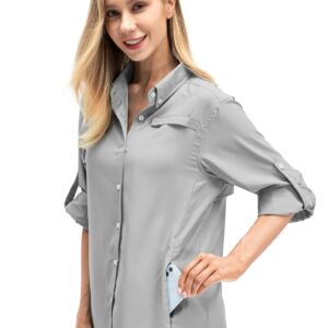 Jessie Kidden Women's Quick Dry Sun UV Protection Convertible Long Sleeve Shirts for Hiking Camping Fishing Sailing (5024 Grey M)