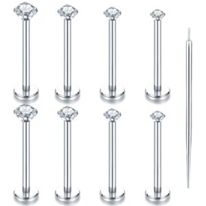 oveta 8pcs threadless tragus earrings 16g labret jewelry cz lip ring studs stainless steel cartilage earrings for women monroe medusa piercing jewelry 1/2'' long bar