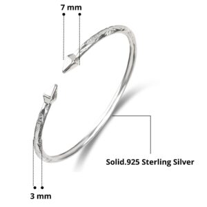 Solid .925 Sterling Silver Bangle Cuff Bracelet Large For Women Gold Plated Jewelry Stretch Bracelets Friendship Gift Birthday Gifts West Indian Bangle Pyramid Ends - 1 piece (Silver, 8)